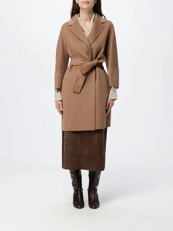 Max Mara Knee-length Robe Coat In Pure Virgin Wool - Beige