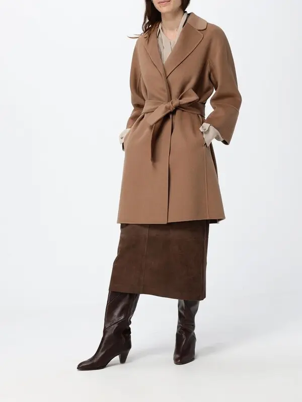 Max Mara Knee-length Robe Coat In Pure Virgin Wool - Beige