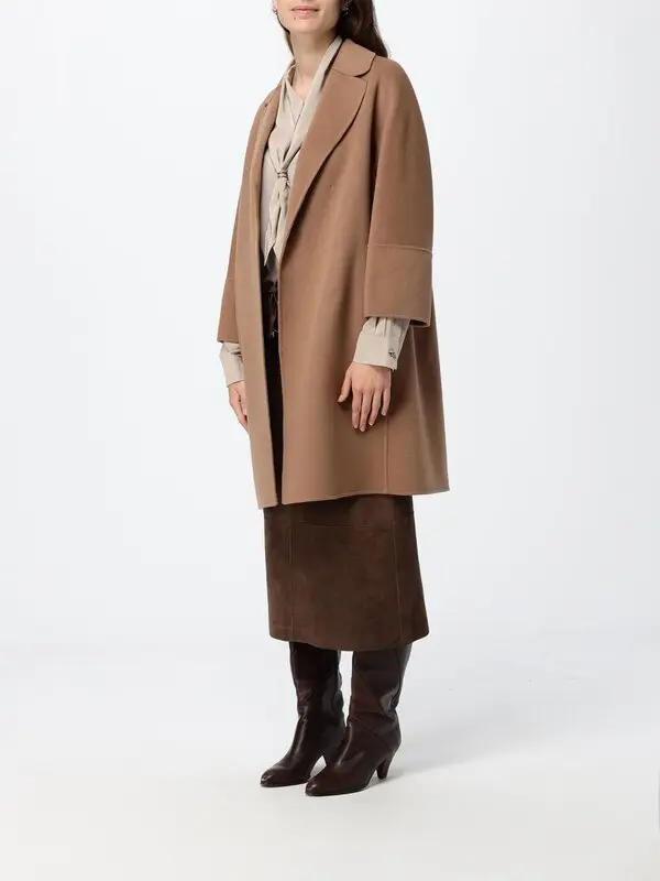 Max Mara Knee-length Robe Coat In Pure Virgin Wool - Beige