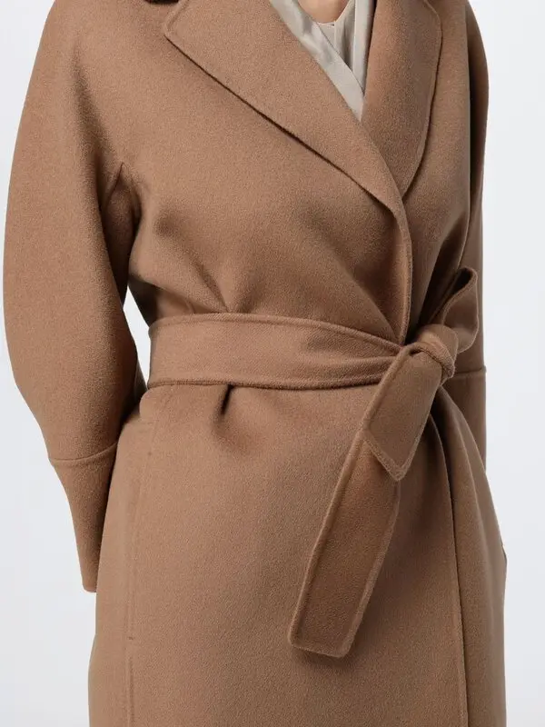 Max Mara Knee-length Robe Coat In Pure Virgin Wool - Beige