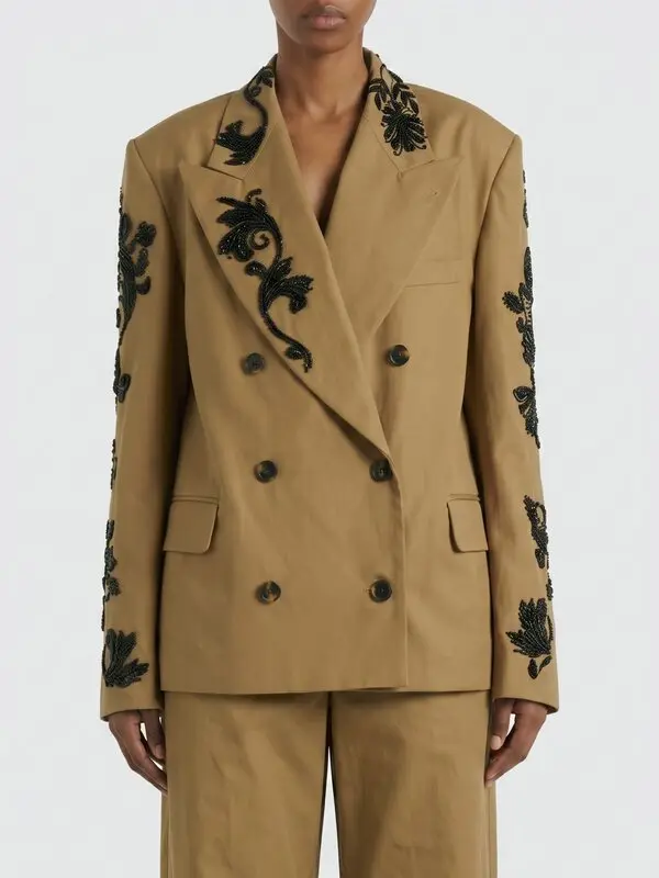 Dries Van Noten Embroidered Cotton Double Breasted Blazer