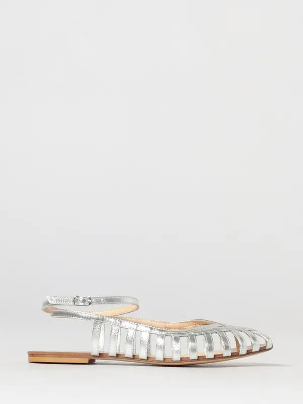 ANNA F. Laminated Leather Sandals - Silver