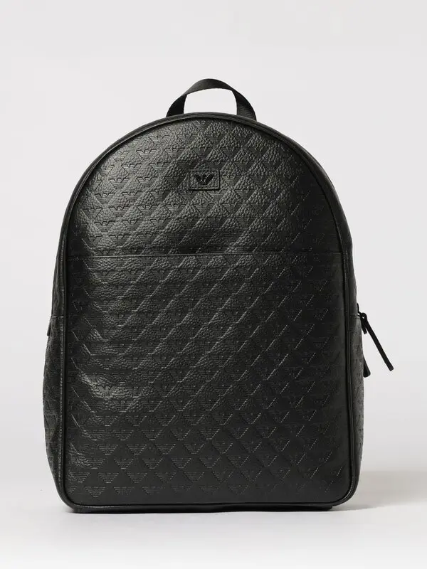 Emporio Armani Grained Leather Backpack With Embossed Monogram