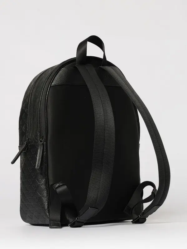 Emporio Armani Grained Leather Backpack With Embossed Monogram