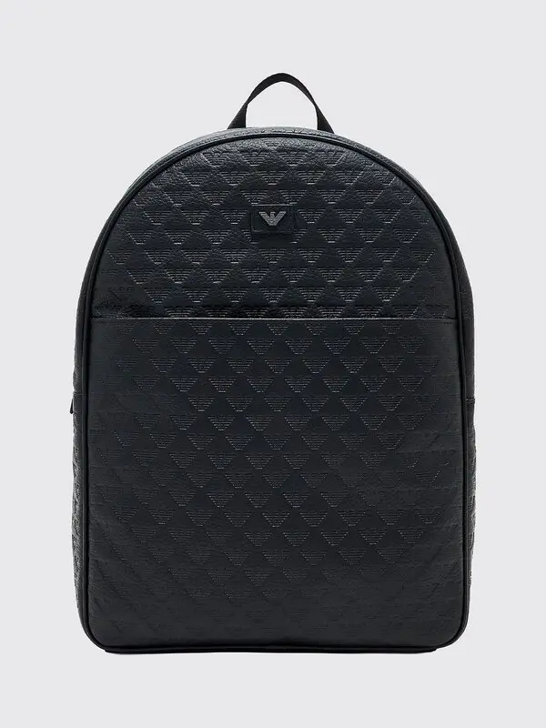 Emporio Armani Grained Leather Backpack With Embossed Monogram - Black