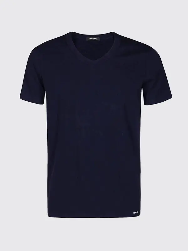 TOM FORD Slim Fit V-neck T-shirt In Stretch Cotton - Blue