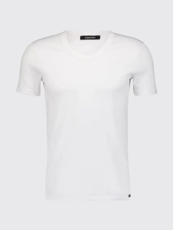 TOM FORD Slim Fit V-neck T-shirt In Stretch Cotton - White