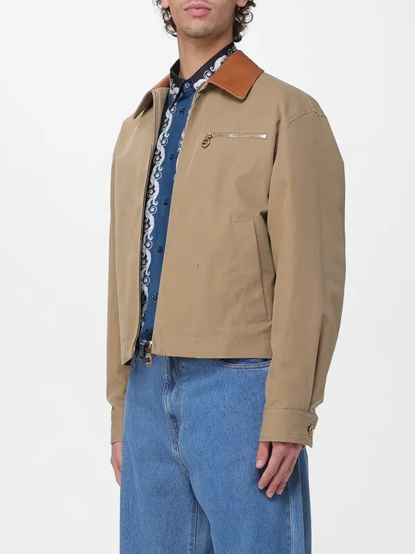 Versace Zip-up Jacket With Leather Collar