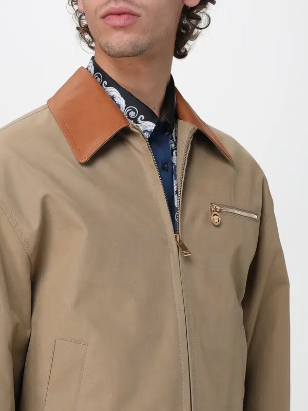 Versace Zip-up Jacket With Leather Collar