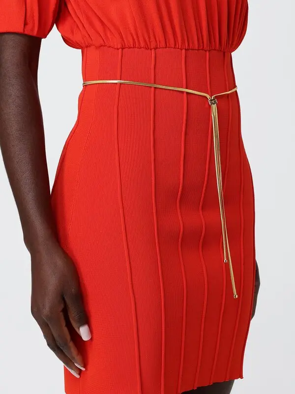 Elisabetta Franchi Viscose Knit Sheath Dress With Jewel Belt - Orange