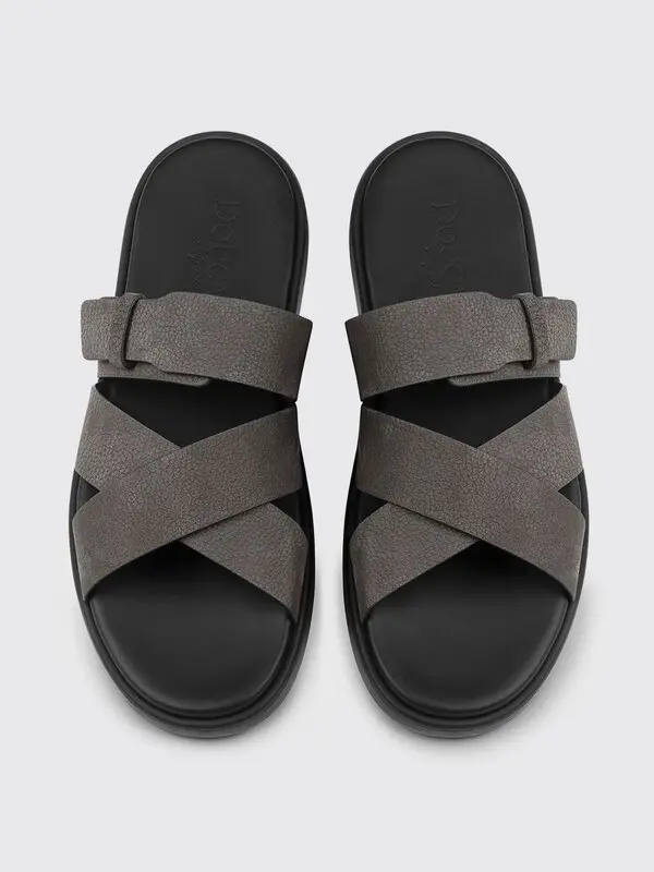 DOUCAL'S Grained Leather Sandals - Grey