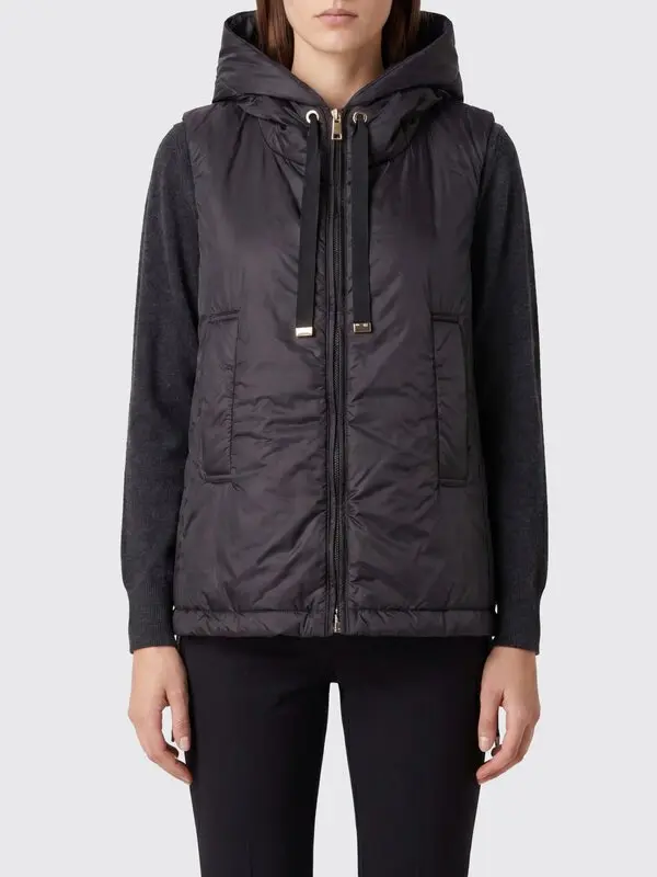 Max Mara Padded Technical Fabric Vest With Hood And High Neck - Black