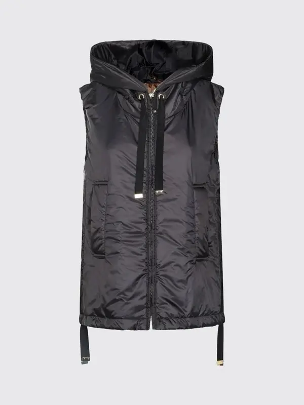 Max Mara Padded Technical Fabric Vest With Hood And High Neck - Black