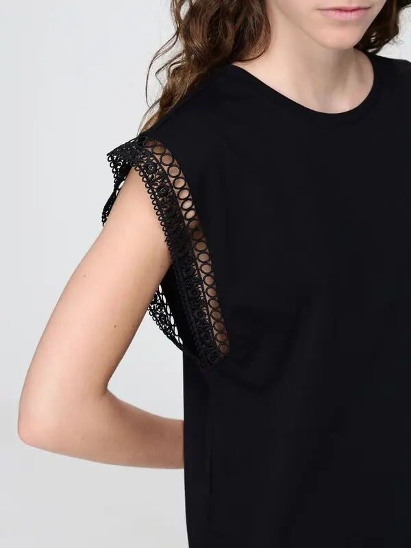 TWINSET Cotton T-shirt With Lace Detail - Black