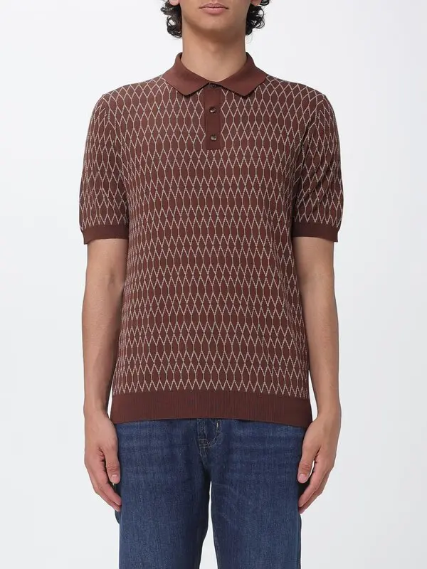 ZANONE Diamond Pattern Cotton Knit Polo Shirt