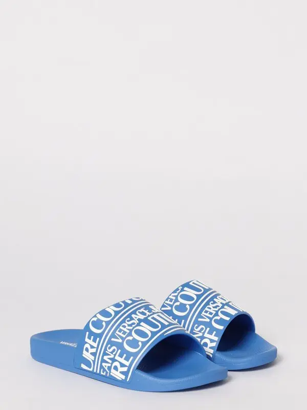 Versace Logo Print Rubber Sliders - Blue