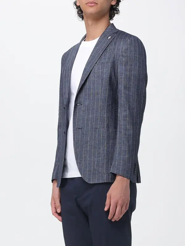 MANUEL RITZ Single-breasted Pinstriped Linen Blend Blazer