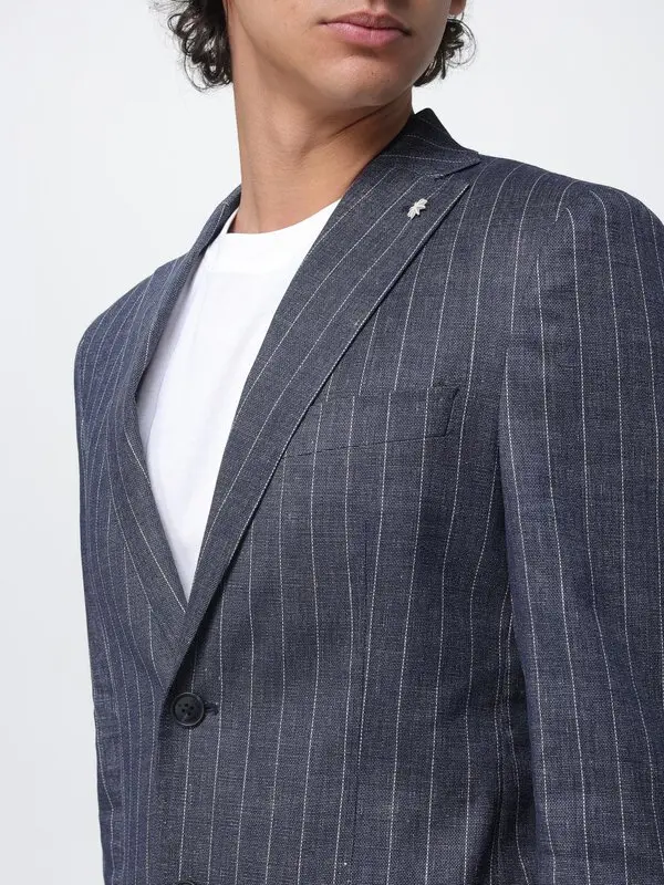 MANUEL RITZ Single-breasted Pinstriped Linen Blend Blazer