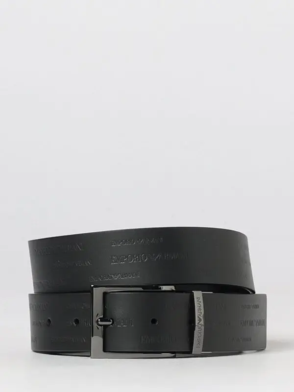 Emporio Armani Embossed Logo Leather Belt - Black