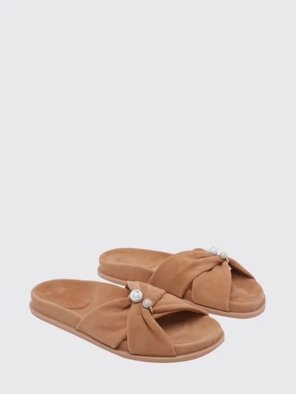 JIMMY CHOO Rafi Embellished Suede Slide Sandals - Brown