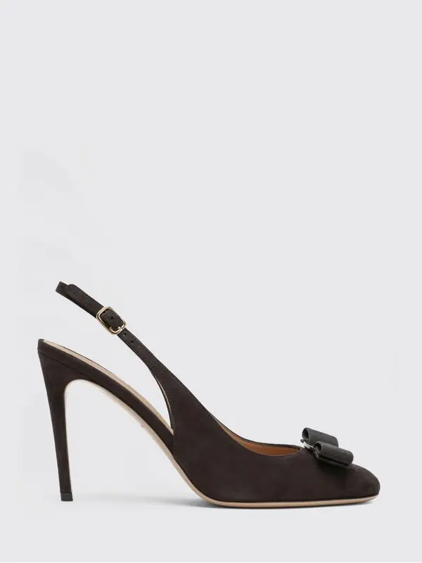 FERRAGAMO Suede Slingback Pumps With Vara Bow - Dark