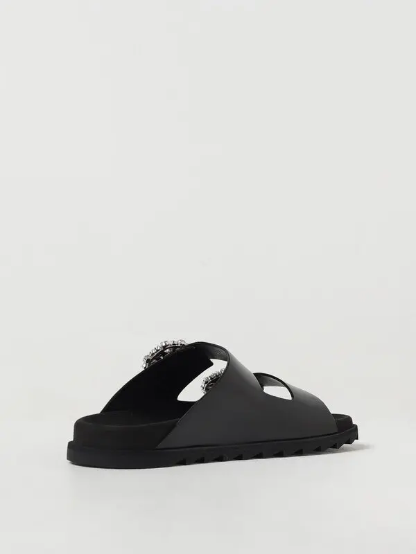 ROGER VIVIER Embellished Buckled Leather Slides - Black
