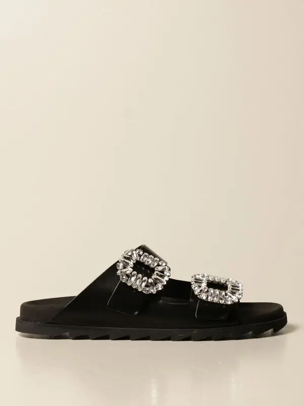ROGER VIVIER Buckled Leather Slidy Sandals - Black