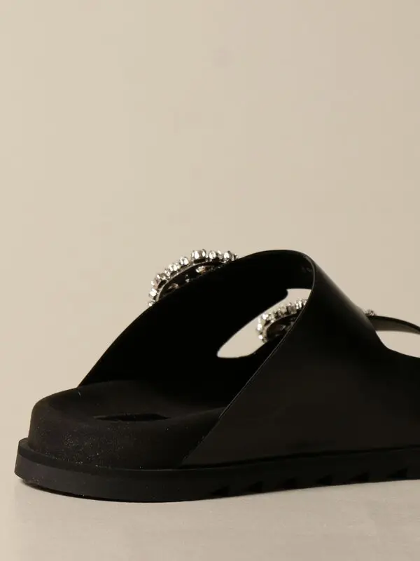 ROGER VIVIER Buckled Leather Slidy Sandals - Black