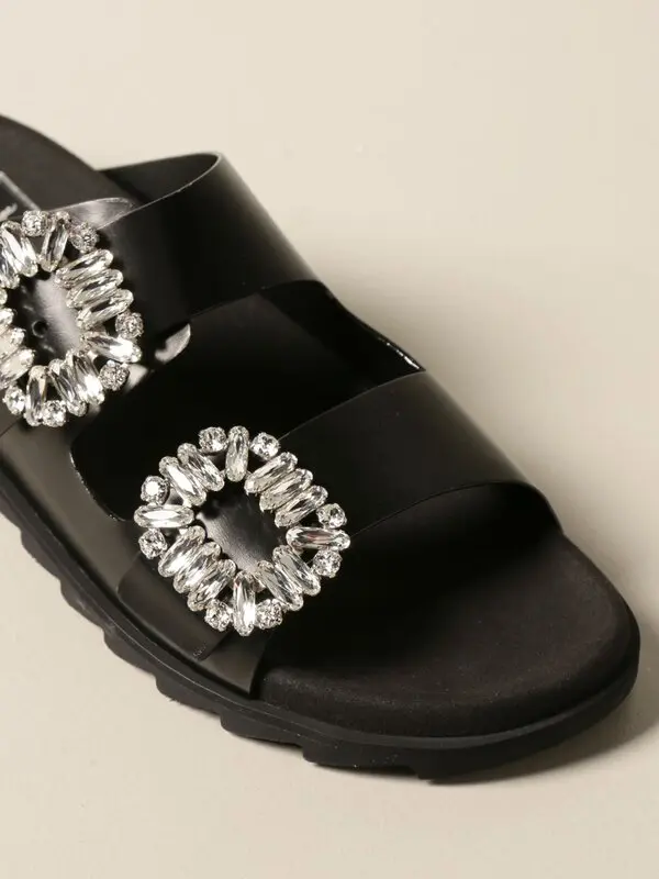 ROGER VIVIER Buckled Leather Slidy Sandals - Black