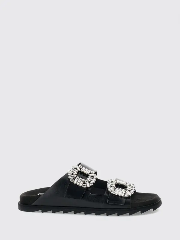 ROGER VIVIER Buckled Leather Slidy Sandals - Black