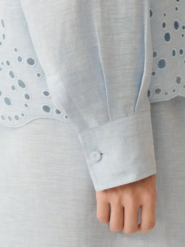 Fabiana Filippi Embroidered Linen Shirt Jacket - Gnawed Blue