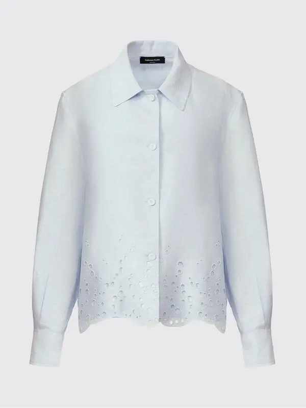 Fabiana Filippi Embroidered Linen Shirt Jacket - Gnawed Blue