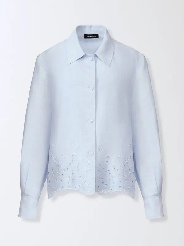 Fabiana Filippi Embroidered Linen Shirt Jacket - Gnawed Blue