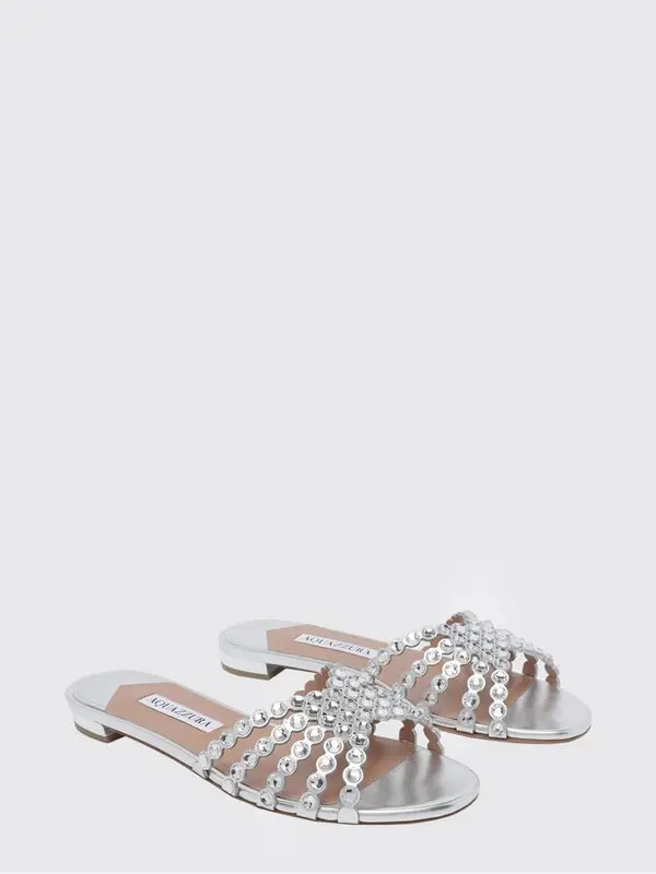 AQUAZZURA Tequila Embellished Laminated Nappa Slippers - Silver