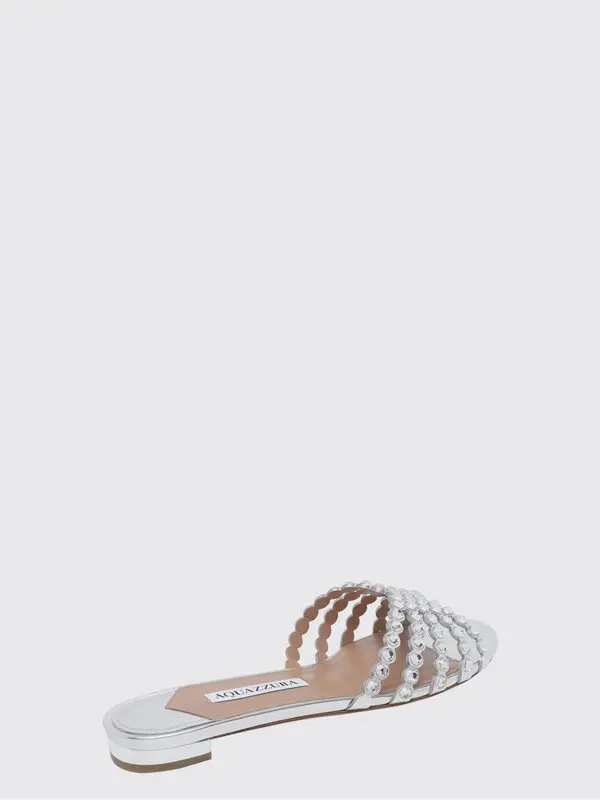 AQUAZZURA Tequila Embellished Laminated Nappa Slippers - Silver