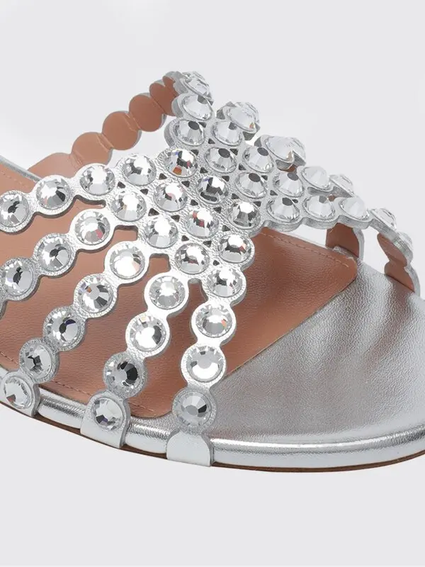 AQUAZZURA Tequila Embellished Laminated Nappa Slippers - Silver
