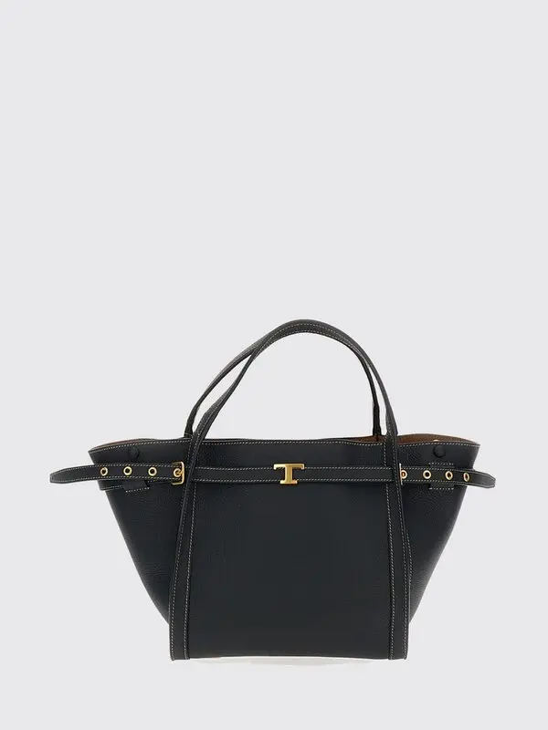 TOD'S Leather Handbag With Gold Tone T Hardware - Midnight Blue