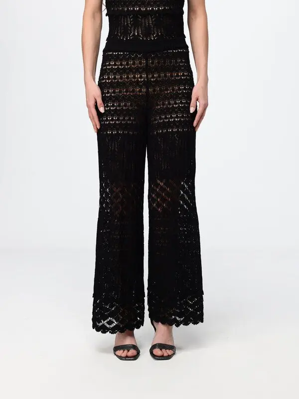 SEMICOUTURE Crocheted Wide-leg Trousers - Black