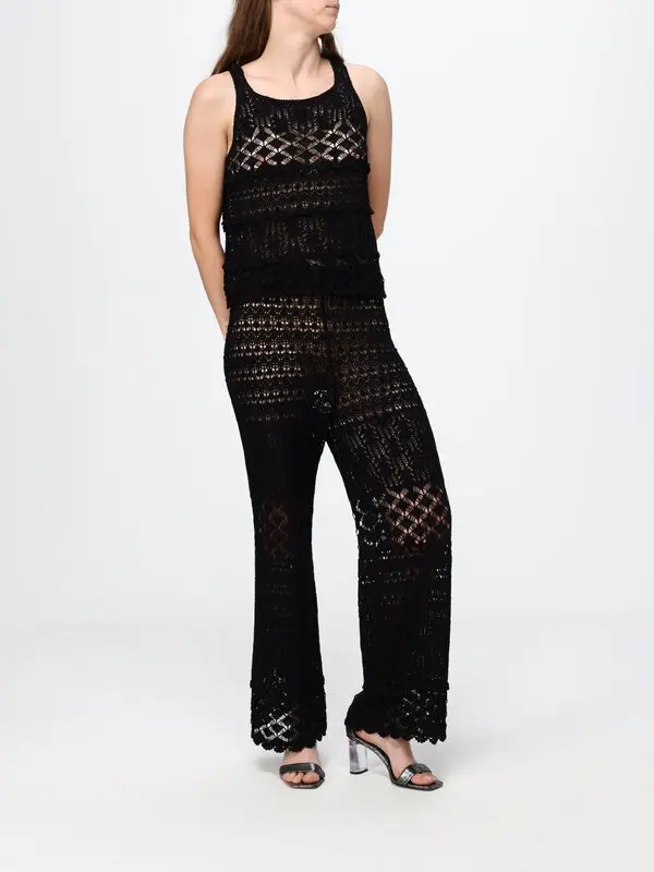 SEMICOUTURE Crocheted Wide-leg Trousers - Black