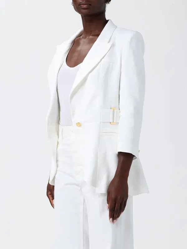 Elisabetta Franchi Single-breasted Blazer In Linen Blend - White