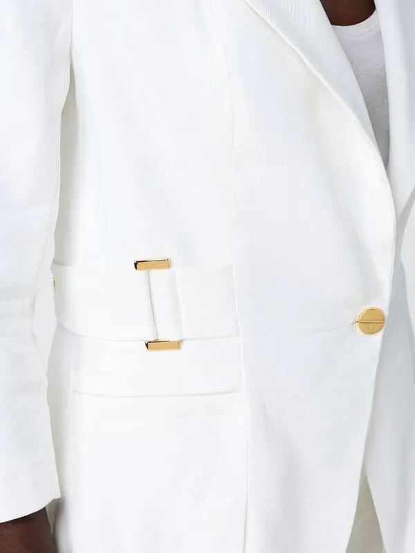 Elisabetta Franchi Single-breasted Blazer In Linen Blend - White