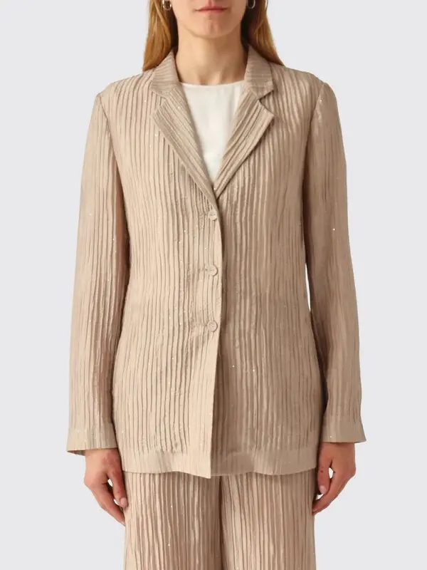 Emporio Armani Pleated Blazer In Lyocell Blend - Beige