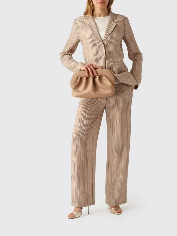 Emporio Armani Pleated Blazer In Lyocell Blend - Beige