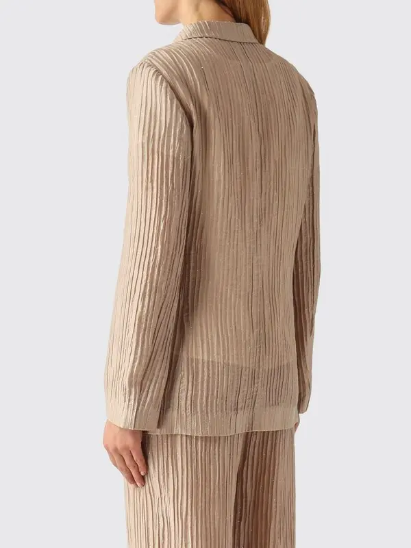 Emporio Armani Pleated Blazer In Lyocell Blend - Beige
