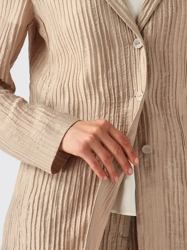 Emporio Armani Pleated Blazer In Lyocell Blend - Beige
