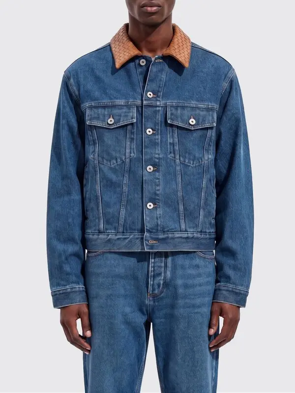 Bottega Veneta Denim Jacket With Woven Leather Collar