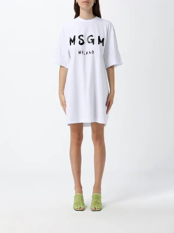MSGM Logo Cotton T-shirt Dress - White