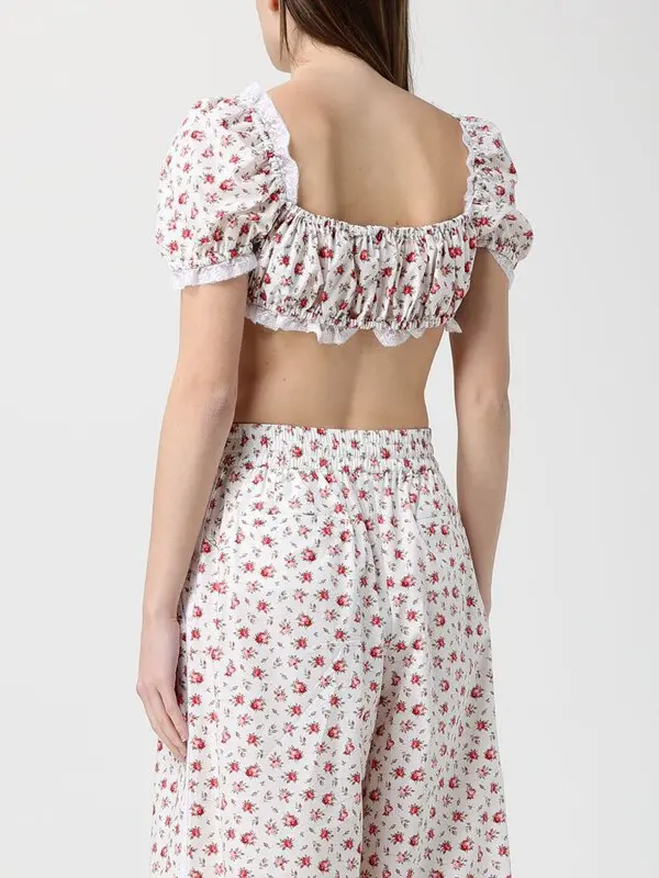 Dolce & Gabbana Floral Print Puff Sleeve Cropped Top