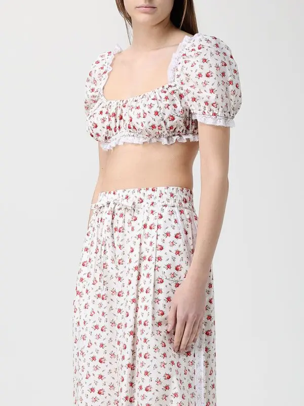 Dolce & Gabbana Floral Print Puff Sleeve Cropped Top