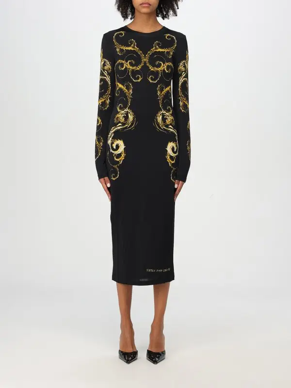 Versace Long Sleeve Printed Midi Dress